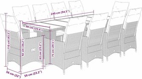 11dílný zahradní bistro set s poduškami šedý polyratan 3277260