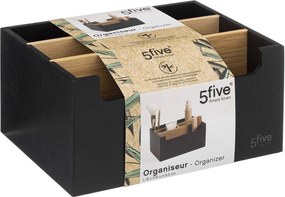 Organizér na kosmetiku, 5 přihrádek, bambus, černý
