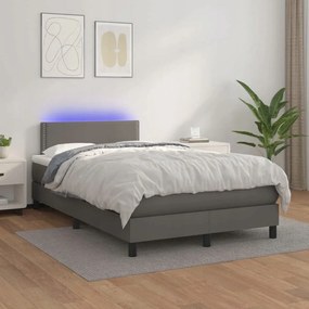 Box Spring Postel S Matrací A Led Šedá Umělá Kůže Šedá Hladké s hřebíky 1