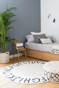 Lorena Canals, Přírodní koberec, ručně tkaný Round ABC Natural-Black, 150x150 (průměr) kruh, bílá, dětský pokoj