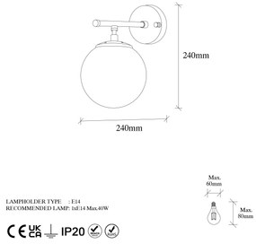 Opviq Nástěnné svítidlo Roe - 10720, Lesklá Zlatá