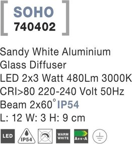NV 740402 Venkovní nástěnné svítidlo SOHO bílý hliník skleněný difuzor LED 2x3W 3000K 220-240V 2x60st. IP54 světlo nahoru a dolů - NOVA LUCE