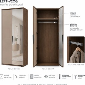 Skříň LEFT-V2OG – dvoudveřová skříň s velkým zrcadlem do předsíně