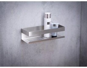 Stříbrná samodržící koupelnová polička z nerezové oceli v matně stříbrné barvě Genova – Wenko