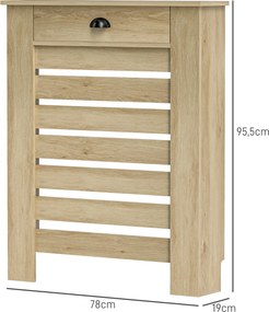 HOMCOM Kryt Radiátoru s Šuplíkem MDF Kryt Radiátoru do Obývacího Pokoje, Ložnice, Chodby 78x19x95,5 cm Dub