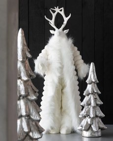 Bílá dekorace stojící jelen v kožíšku Deer - 32*21*92 cm