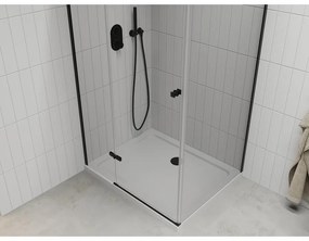 Mexen Roma sprchový kout s otočnými dveřmi 70 x 90 cm, Průhledné, Černá + sprchová vanička Flat, Bílá - 854-070-090-70-00-4010B