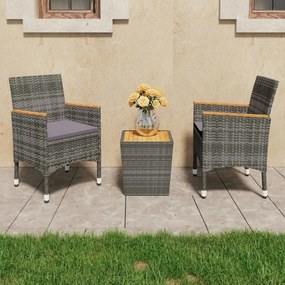 3dílný bistro set polyratan a akáciové dřevo šedý 3058367