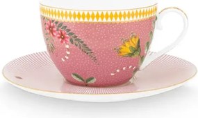 Pip Studio La Majorelle cappuccino šálek s podšálkem 270ml, růžový (porcelánový šálek s podšálkem)