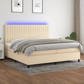 Box spring postel s matrací a LED krémová 200x200 cm textil 3135066
