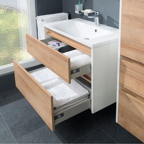 Mereo Mereo, Opto, koupelnová skříňka s keramickým umyvadlem 81 cm, bílá, dub, bílá/dub, černá, CN911