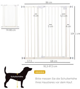 Bezpečnostní branka PawHut do dveří bez vrtání Šířkově nastavitelná zábranová branka s dvojitým zámkem Ochranná mříž pro psí zábrany 97,5 x 104,1 cm …