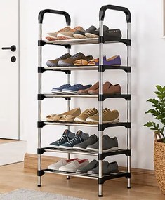 botník, 6 pater, kov/plast, 116x58x25 cm, chrom/černá, Dekorino BB20260056