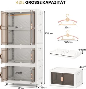 Costway Šatní skříň s 10 věšáky 421 L víceúčelová s kolečky volná kombinace