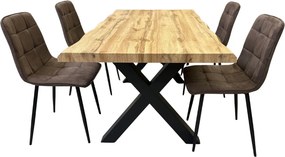 Vikio Jídelní set pro 4 osoby 140x90 cm dub-hnědá samet VJS214-4H-S