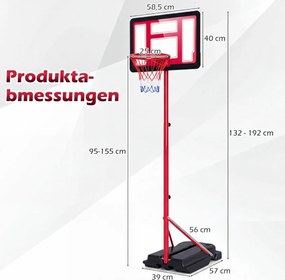 Costway Dětský basketbalový koš 95-155 cm výškově nastavitelný basketbalový