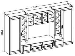 Obývací stěna PARIS | 340 cm | sonoma/sonoma MDF