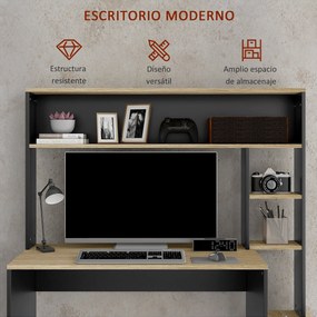 HOMCOM Stůl s policemi Moderní počítačový stůl s podstavcem na monitor CPU Kancelářské studium 114x45x138 cm Šedá a přírodní