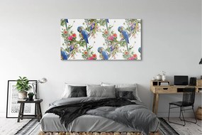 akrylový obraz Ptáci na větvi s květinami 140x70 cm