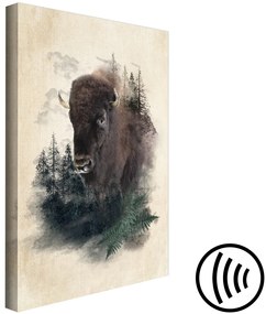 Obraz Důstojný bizon (1-dílný) svislý - zvíře na pozadí kreslené přírody