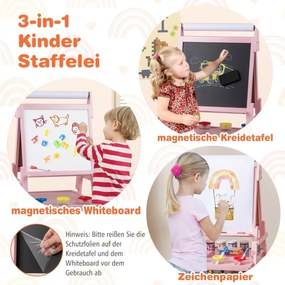 Costway Dětská tabule 3 v 1 s papírovou rolí a amp; magnetická tabule – růžový