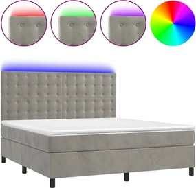 Box spring postel s matrací a LED světle šedá 160x200 cm samet 3136371