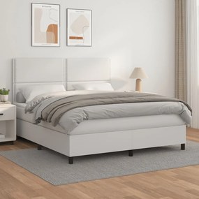Box spring postel s matrací bílá 180x200 cm umělá kůže