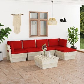 vidaXL 6dílná zahradní sedací souprava z palet + podušky smrkové dřevo [3063508] Barva: Červená