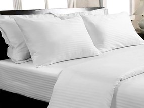 TextilCentrum.cz Damaškové hotelové povlečení, proužek 2 cm, bílé, hotelový uzávěr, 140x200cm + 70x90cm