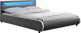 Manželská postel s RGB LED osvětlení,, šedá ekokůže, 160x200, DULCEA