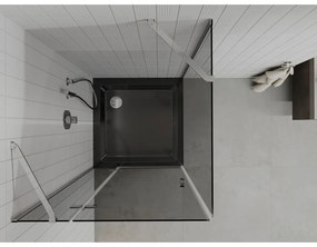 Mexen Roma, sprchový kout s křídlovými dveřmi 80 (dveře) x 80 (stěna) cm, 6mm šedé sklo, chromový profil + slim sprchová vanička černá + chromový sifon, 854-080-080-01-40-4070