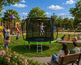 TRENDIE Trampolína s vnitřní sítí 252 cm zelená + žebřík