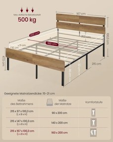 Kovová manželská postel s LED osvětlením 160 cm RMB105HC01