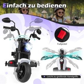 Costway 6 V dětský motocyklový chopper motorka s hudbou, předním nožním pedálem