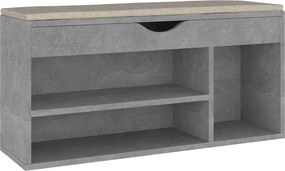 Lavice s botníkem a poduškou betonově šedá 104x30x49cm kompozit 326754