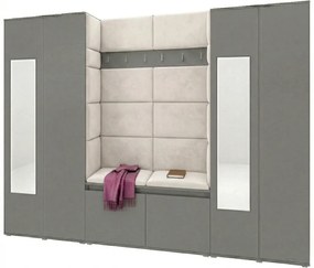 Předsíňová stěna Trinity 10 s čalouněnými panely, 280 cm, grafit/ krémově bílá