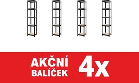 Akce 4x Regál 180x75x40 cm lakovaný 5-policový, nosnost 875 kg - černý