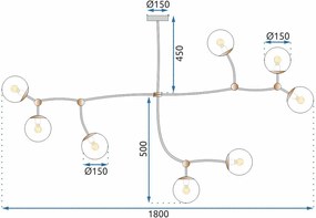 Toolight Toolight, stropní svítidlo 8xG9 APP1673-8CP, černá-zlatá, OSW-05869