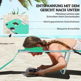 Gartenliege, Liegestuhl mit gepolsterter Gesichtsöffnung, Massage-Liege für draußen, Seitentasche, Stoff, Metall, Grün
