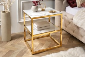 Noble Home Bílý/zlatý hranatý odkládací stolek Elegance 45 cm