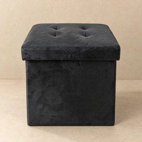 Puf s úložným prostorem, sametový, skládací, 38 × 38 × 38 cm, černý