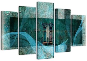 Obraz na plátně pětidílný Okna Abstrakce Tyrkysová - 200x100 cm