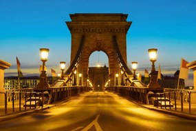 DIMEX | Samolepicí vliesová fototapeta na zeď Most v Budapešti MA-5-0675 | 375 x 250 cm | modrá, žlutá, šedá