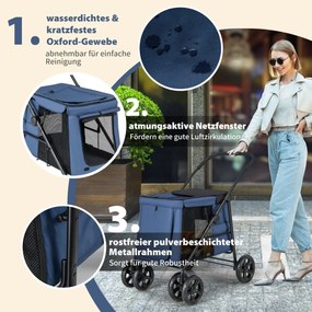 Costway Psí kočárek skládací psí kočárek do 40 kg s polštářkem, modrý