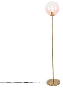Art Deco mosazná stojací lampa s růžovým sklem - Pallon Mezzi