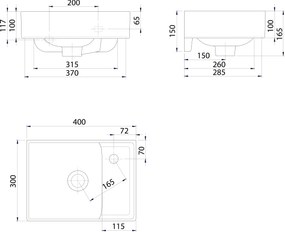 Sapho Sapho, NUALI keramické umyvadlo 40x30 cm, pravé, bílá, TU0128