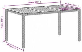 Zahradní stůl béžový 150 x 90 x 75 cm polyratan akáciové dřevo
