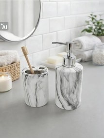 Sinsay - Koupelnová sada s mramorovým vzorem: dávkovač na mýdlo a kelímek na zubní kartáčky 2 pack - šedá