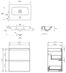 Cersanit S801-229-DSM - Závěsná koupelnová skříňka s umyvadlem MODUO SLIM bílá