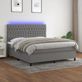 Box spring postel s matrací a LED tmavě šedá 180x200 cm textil,  3135134